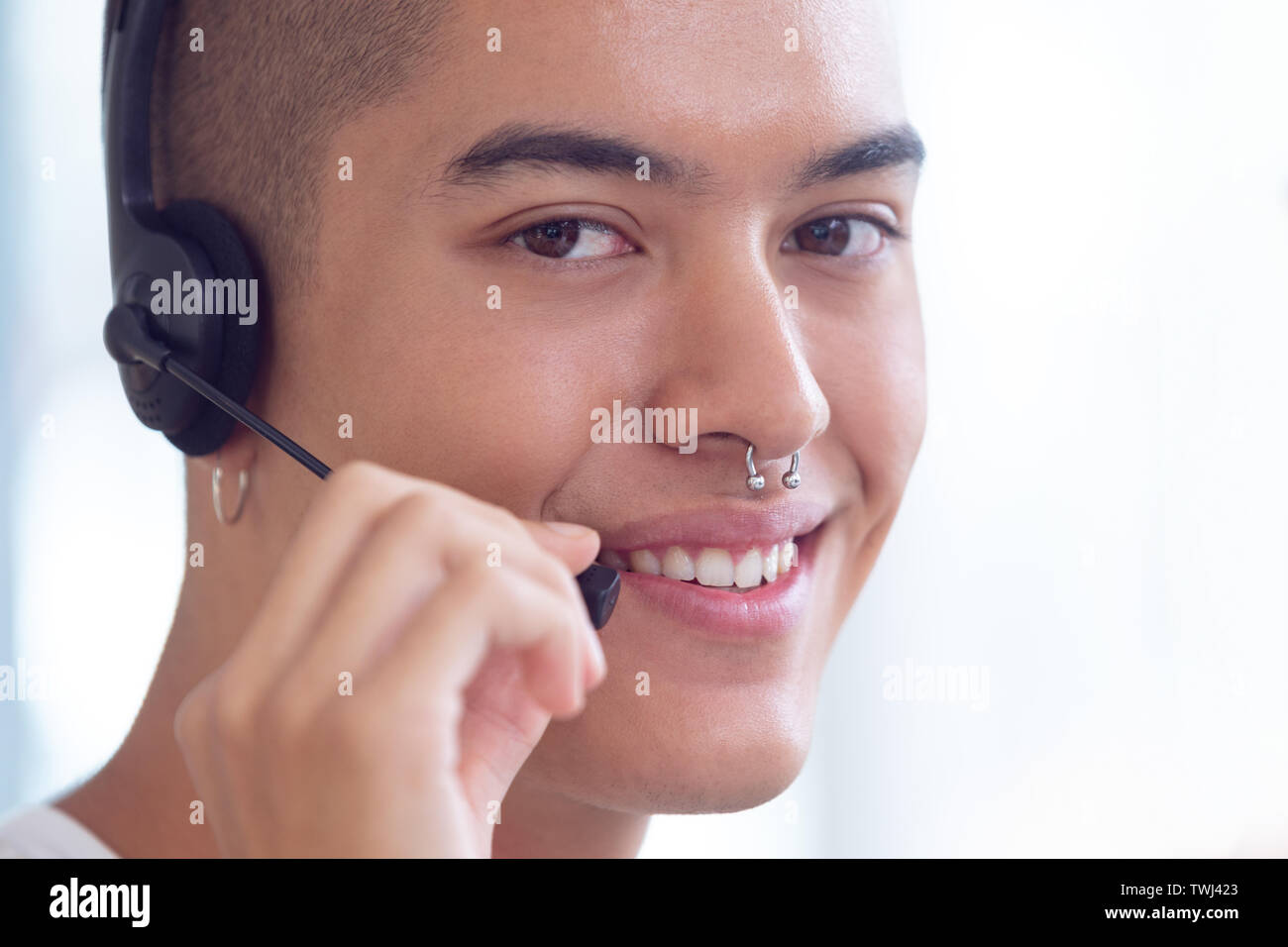 Male customer service executives working on computer in office Stock ...