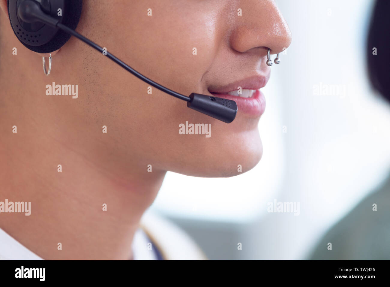 Male customer service executives working on computer in office Stock ...