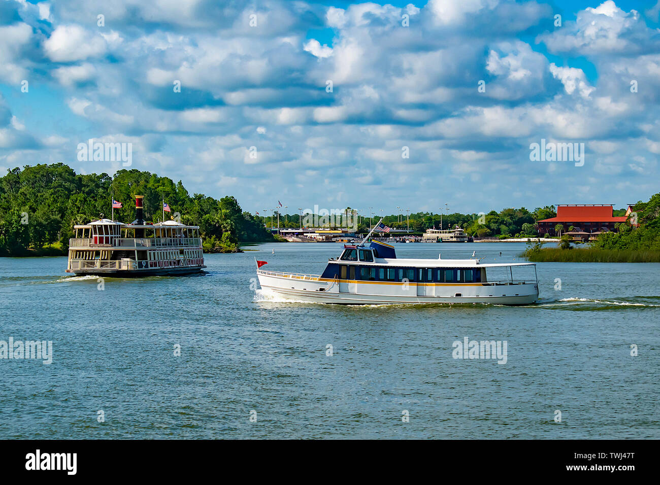 Orlando, Florida. May 10, 2019. Vintage ferry boat and taxi boat on ...