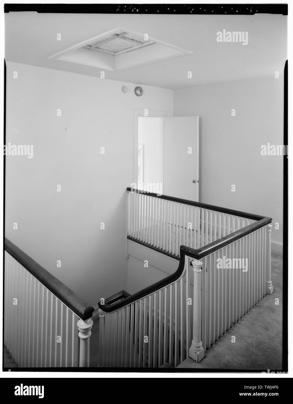 Second floor, main staircase showing borrowed light window in ceiling ...