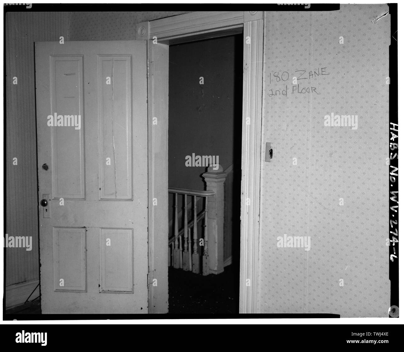 Second floor, west room, east wall, door frame - 180 Zane Street (House ...