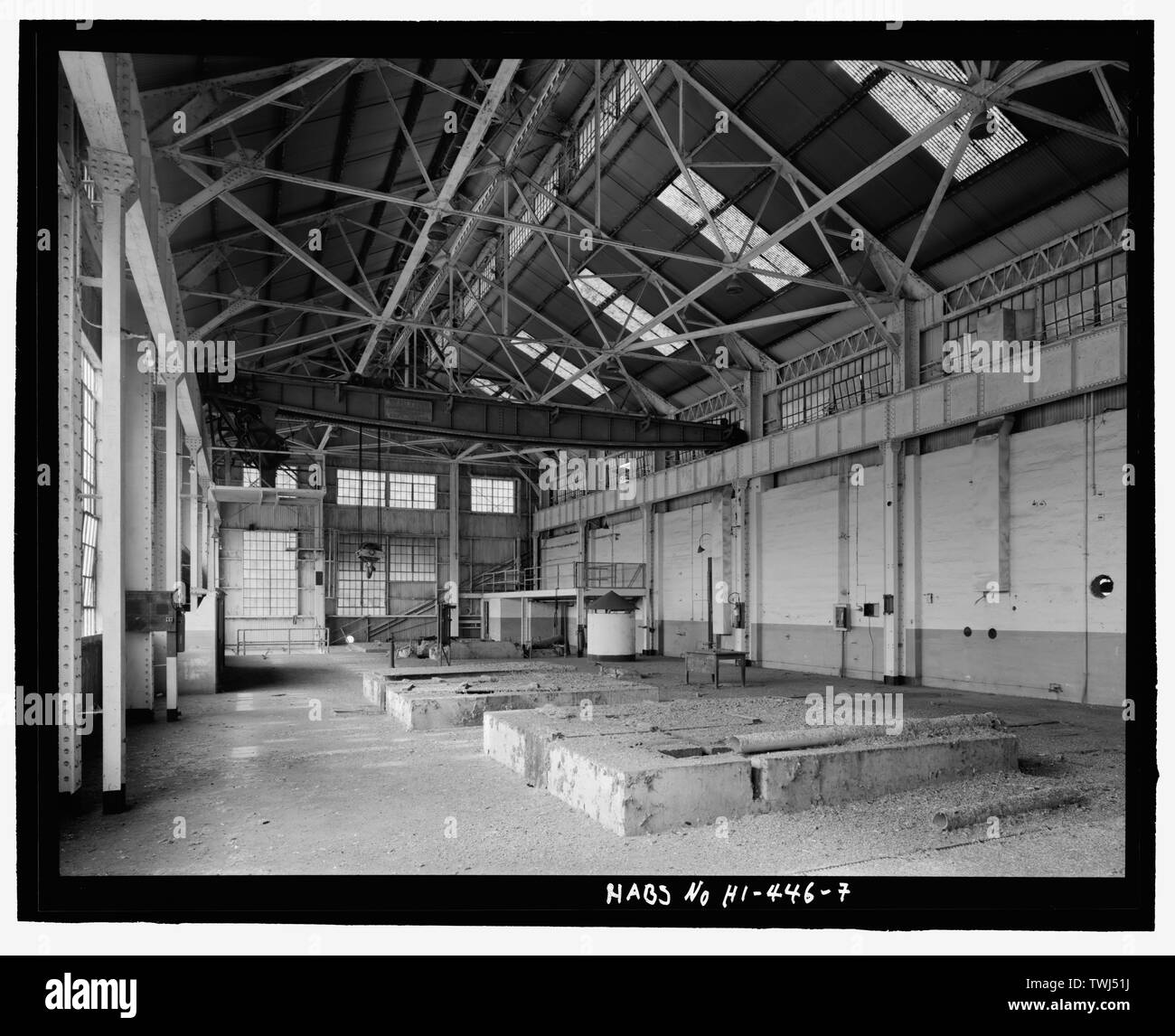 Second-floor interior of engine room from east end, view facing ...
