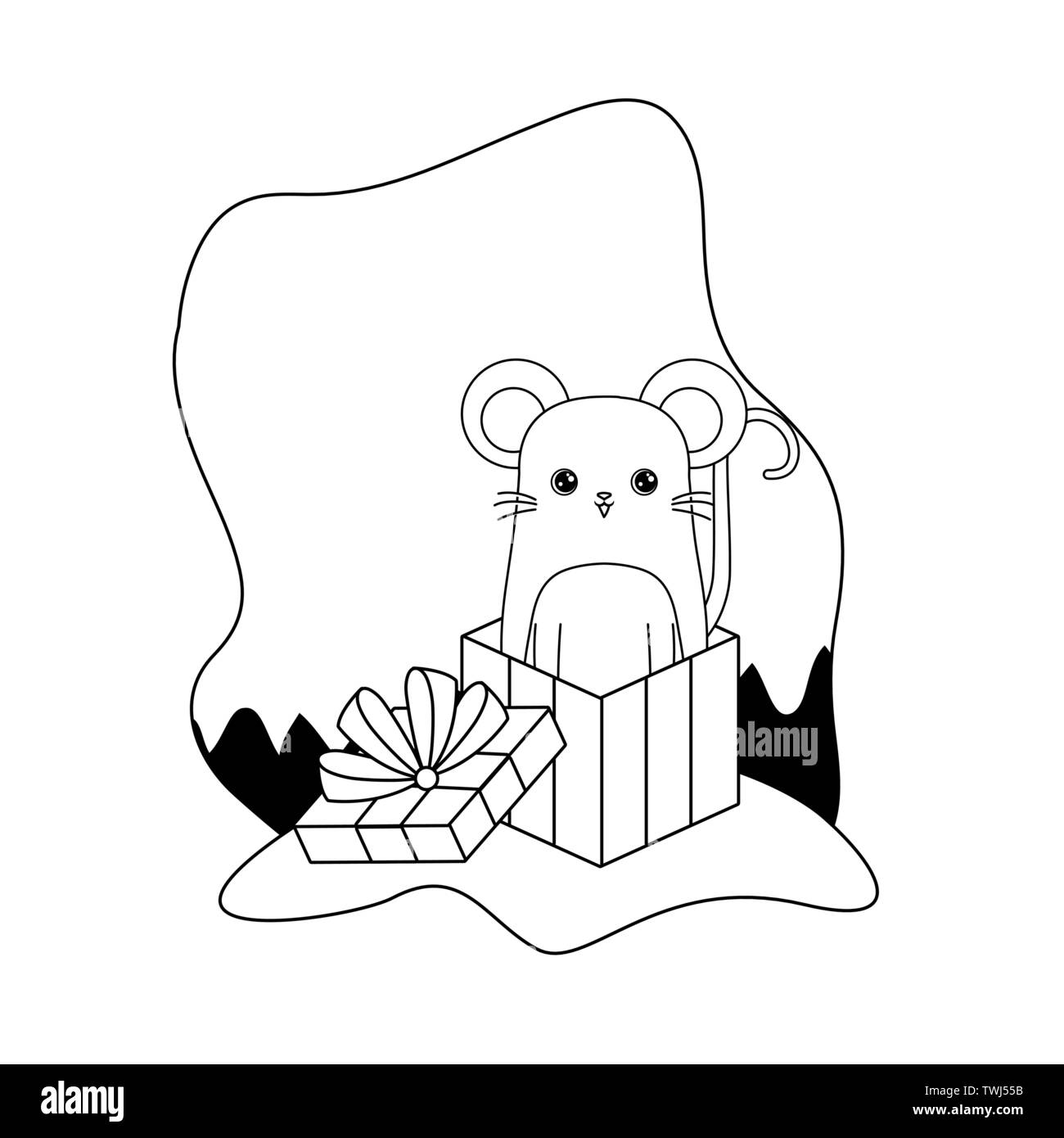 cute mouse animal in gift box vector illustration design Stock Vector ...