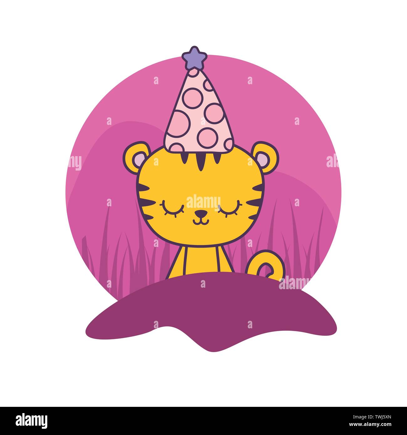 cute tiger animal with hat party vector illustration design Stock ...