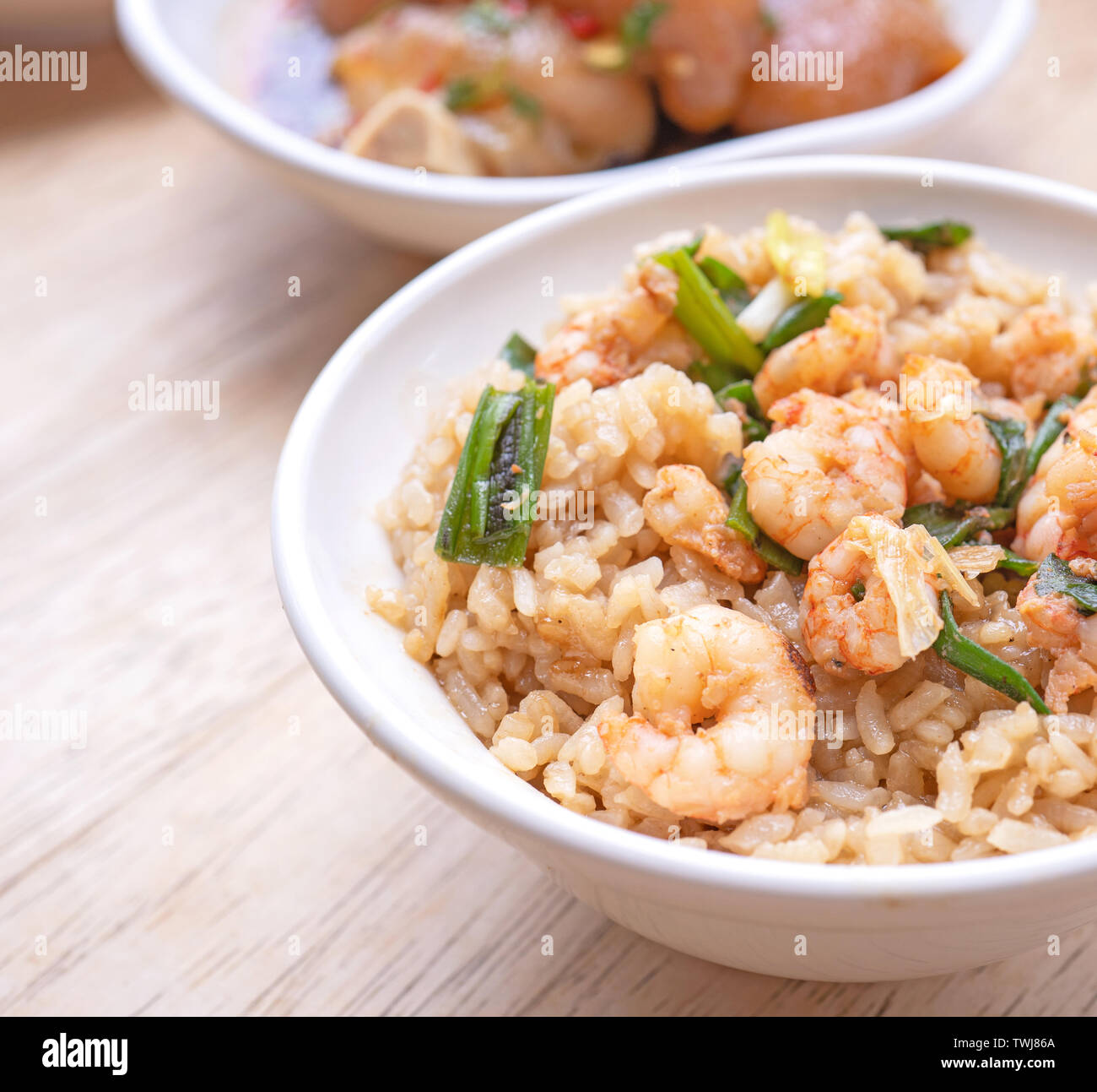 Braised shrimp over rice - Taiwan famous traditional street food. Soy ...