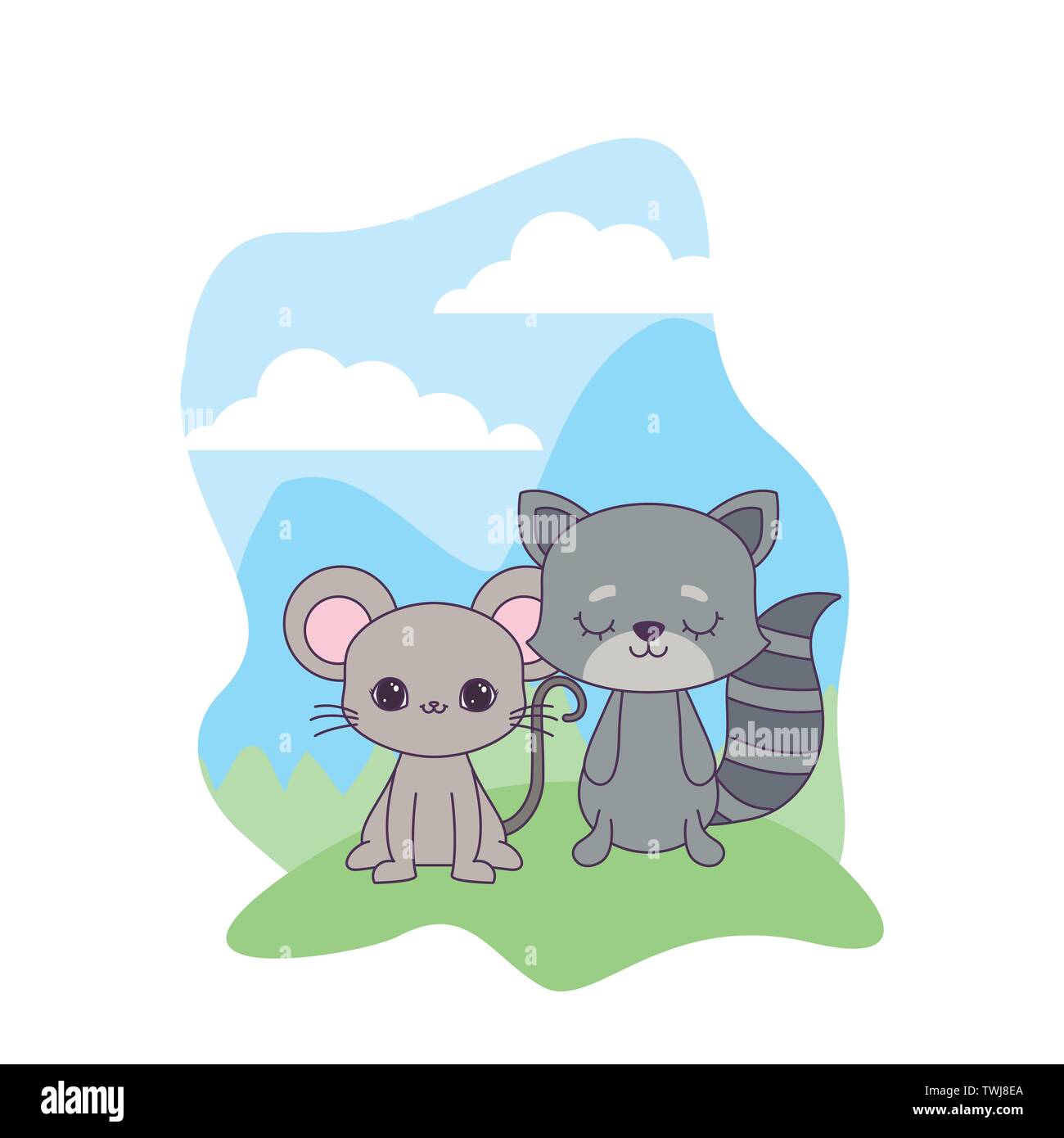 cute mouse with cat animals in landscape vector illustration design ...