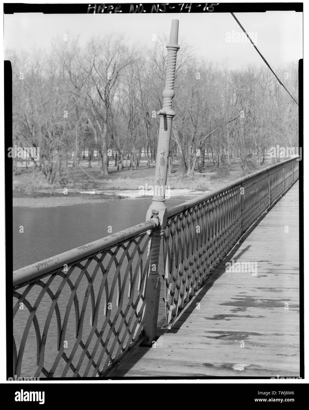 Sidewalk railing and lamppost, view to NW from outside west truss ...