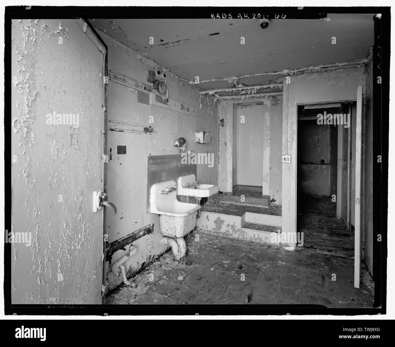 Sink and shower, southwest of Building 7, looking north - POW-3 Distant ...