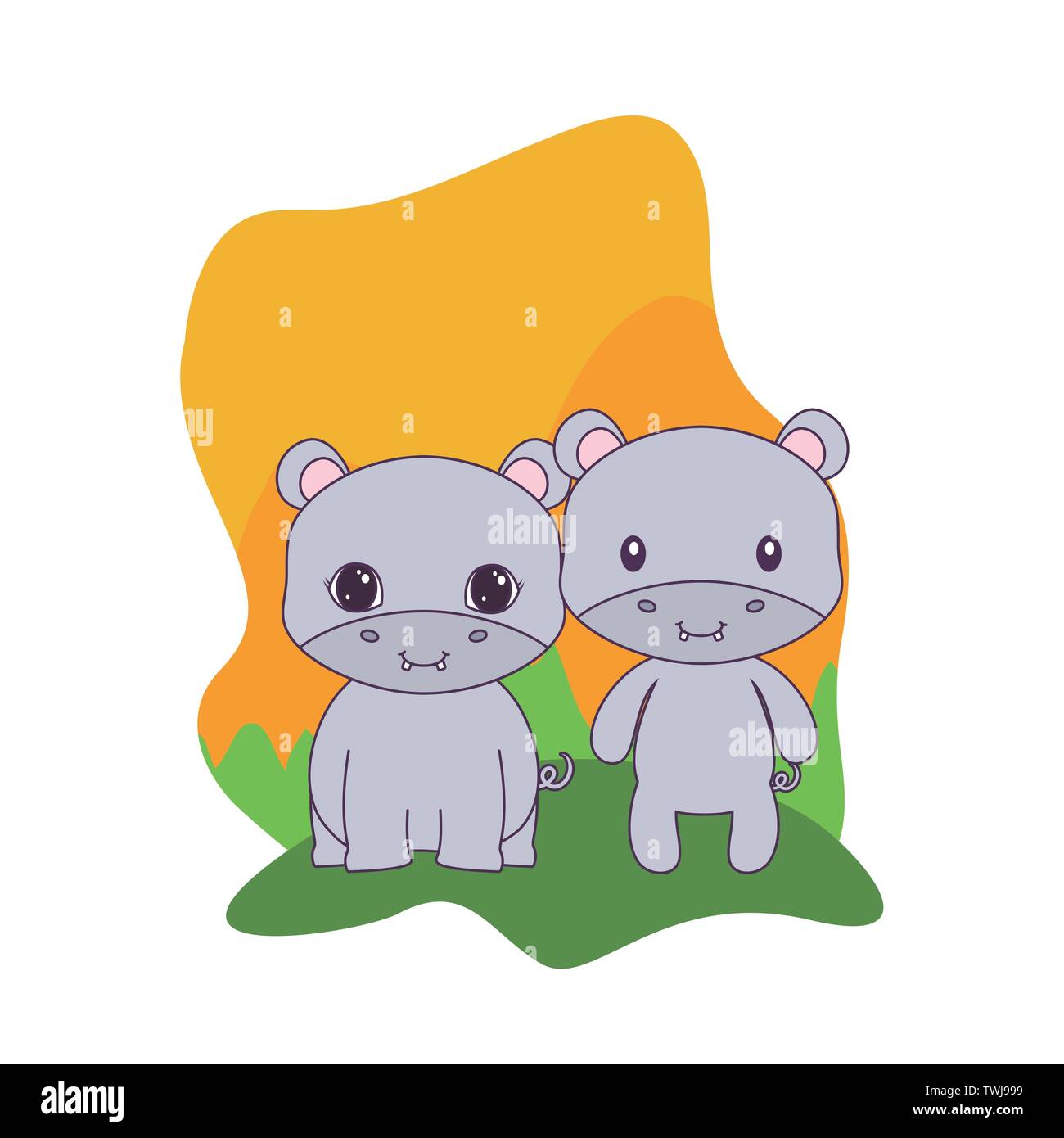 cute group of hippopotamus animals vector illustration design Stock ...