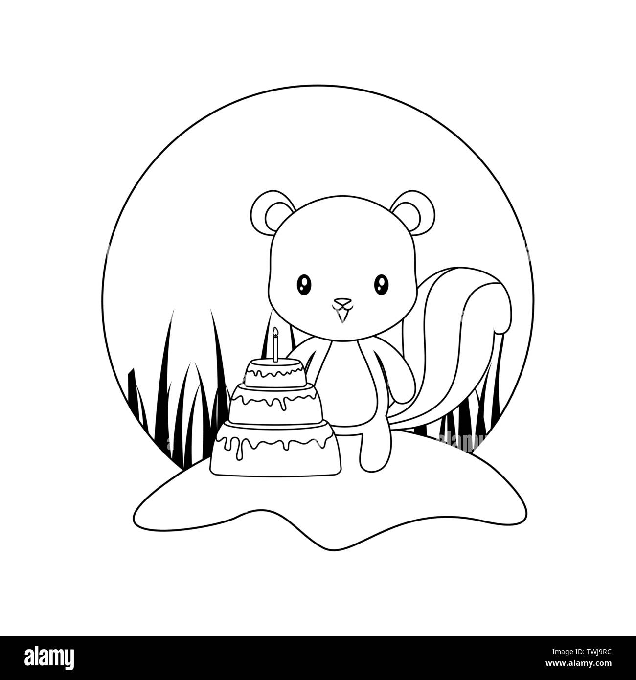 cute chipmunk animal with cake of birthday in landscape vector ...