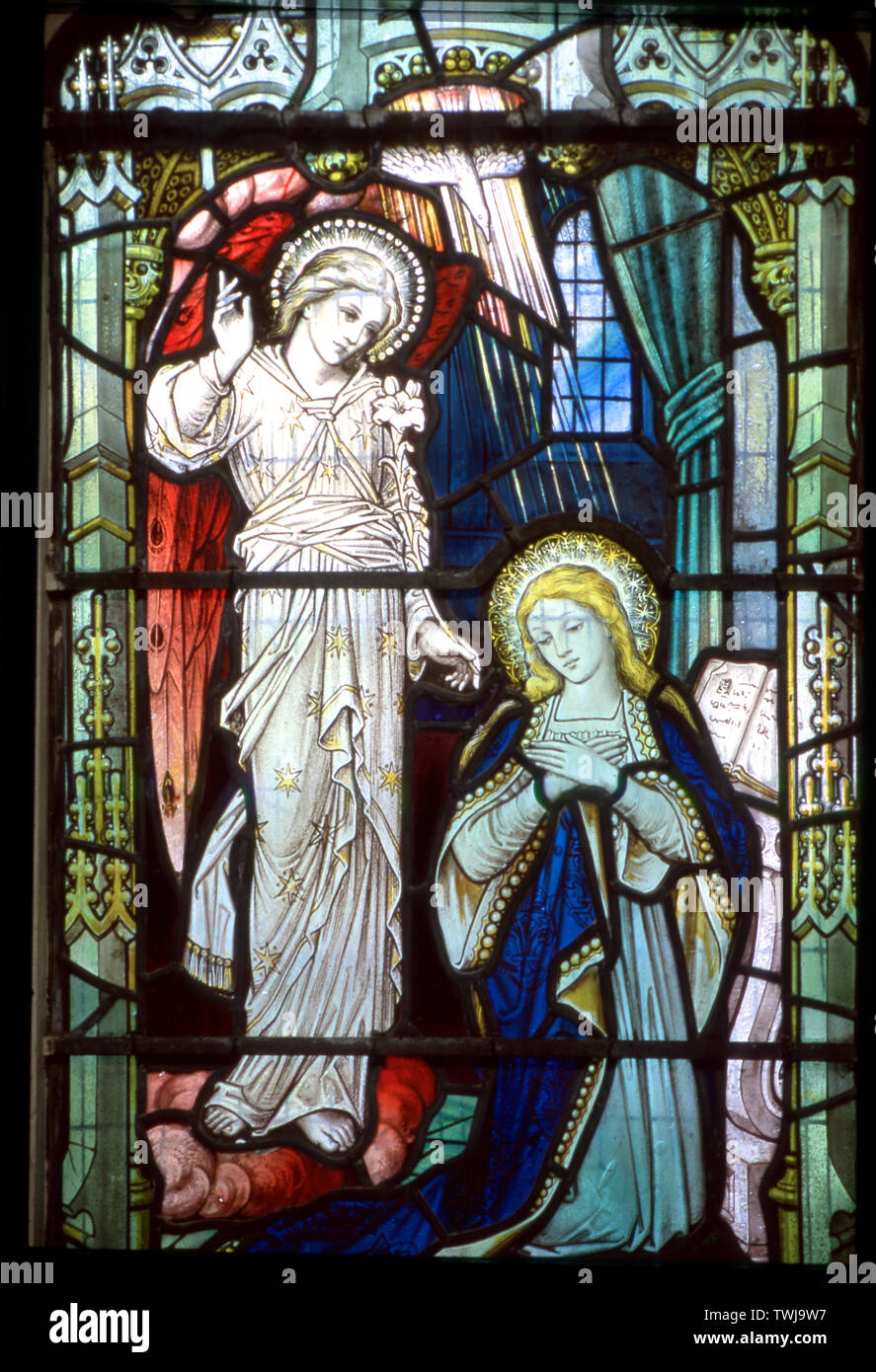 Stained glass window, The Annunciation, Mary, Archangel Gabriel, St George the Martyr, Gt ...
