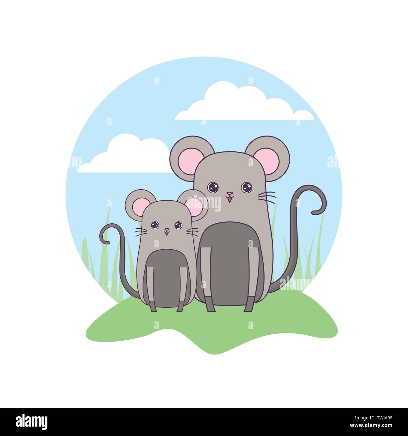 cute mouses animals in landscape vector illustration design Stock ...