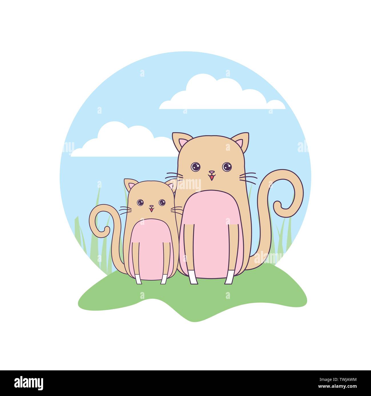 cute cats animals in landscape vector illustration design Stock Vector ...