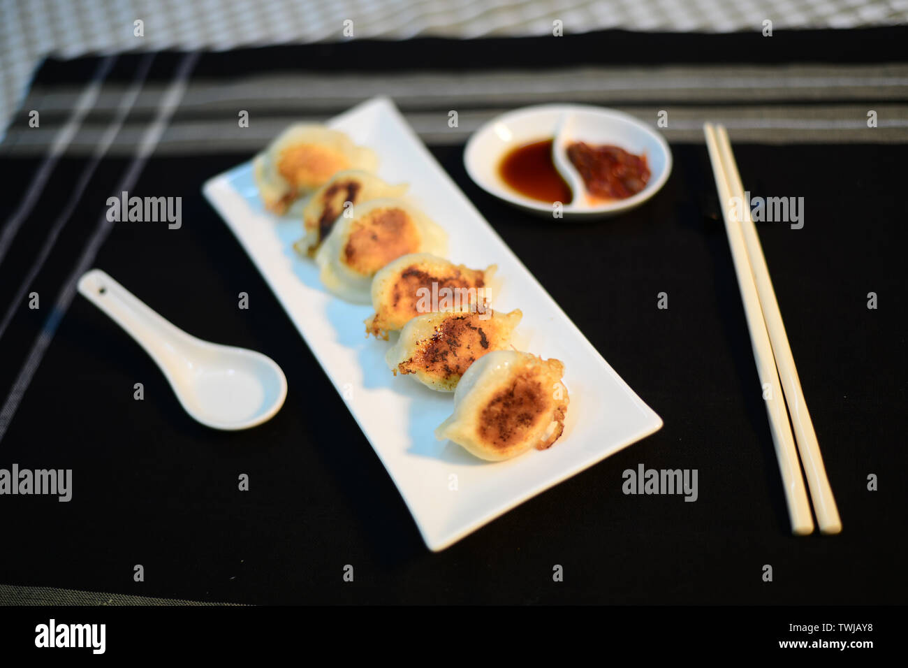 close up fried dumpling, setup nicely on table ready to serve Stock ...