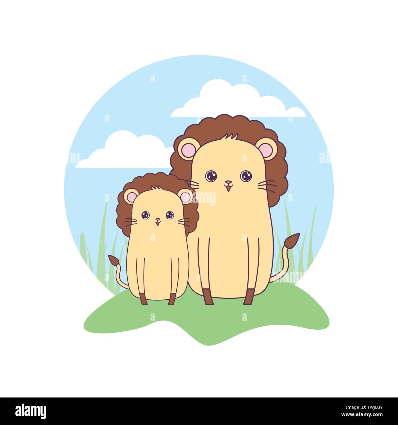 cute lions animals in landscape vector illustration design Stock Vector ...