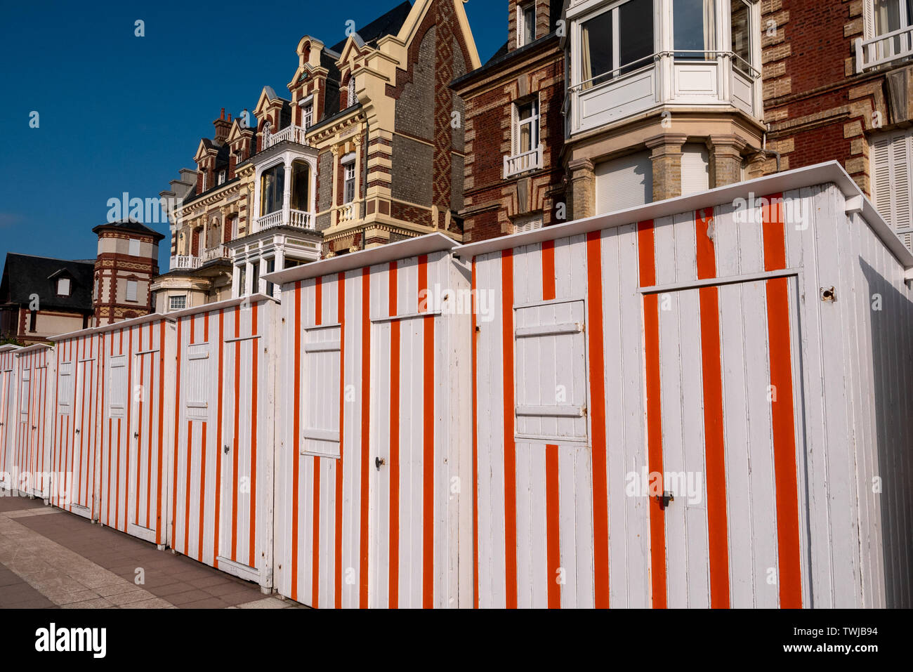Typical houses and beach cabins of Houlgate, Normandy, France Stock ...