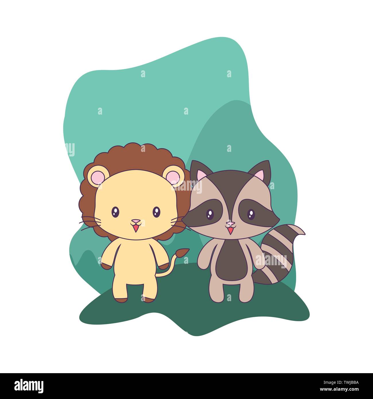 cute raccoon with lion animals vector illustration design Stock Vector ...