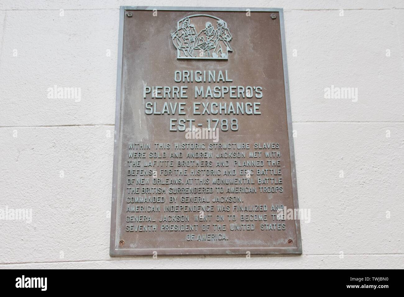 Plaque for the original Pierre Maspero's slave exchange in New Orleans ...