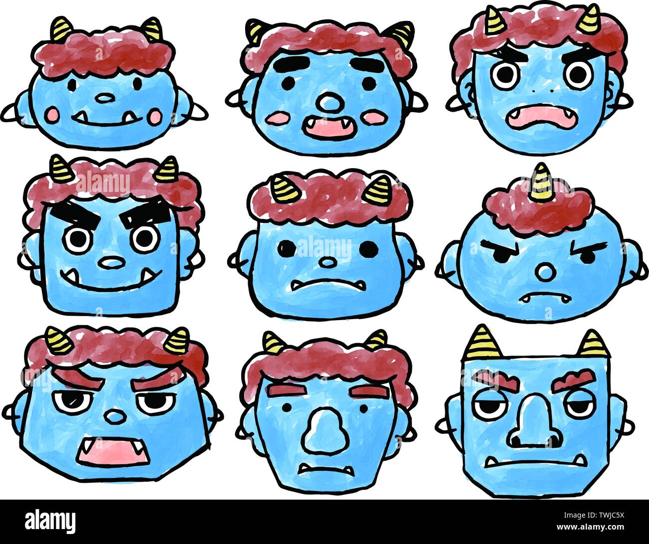 This is an illustration of a hand-painted Japanese demon.This is an ...