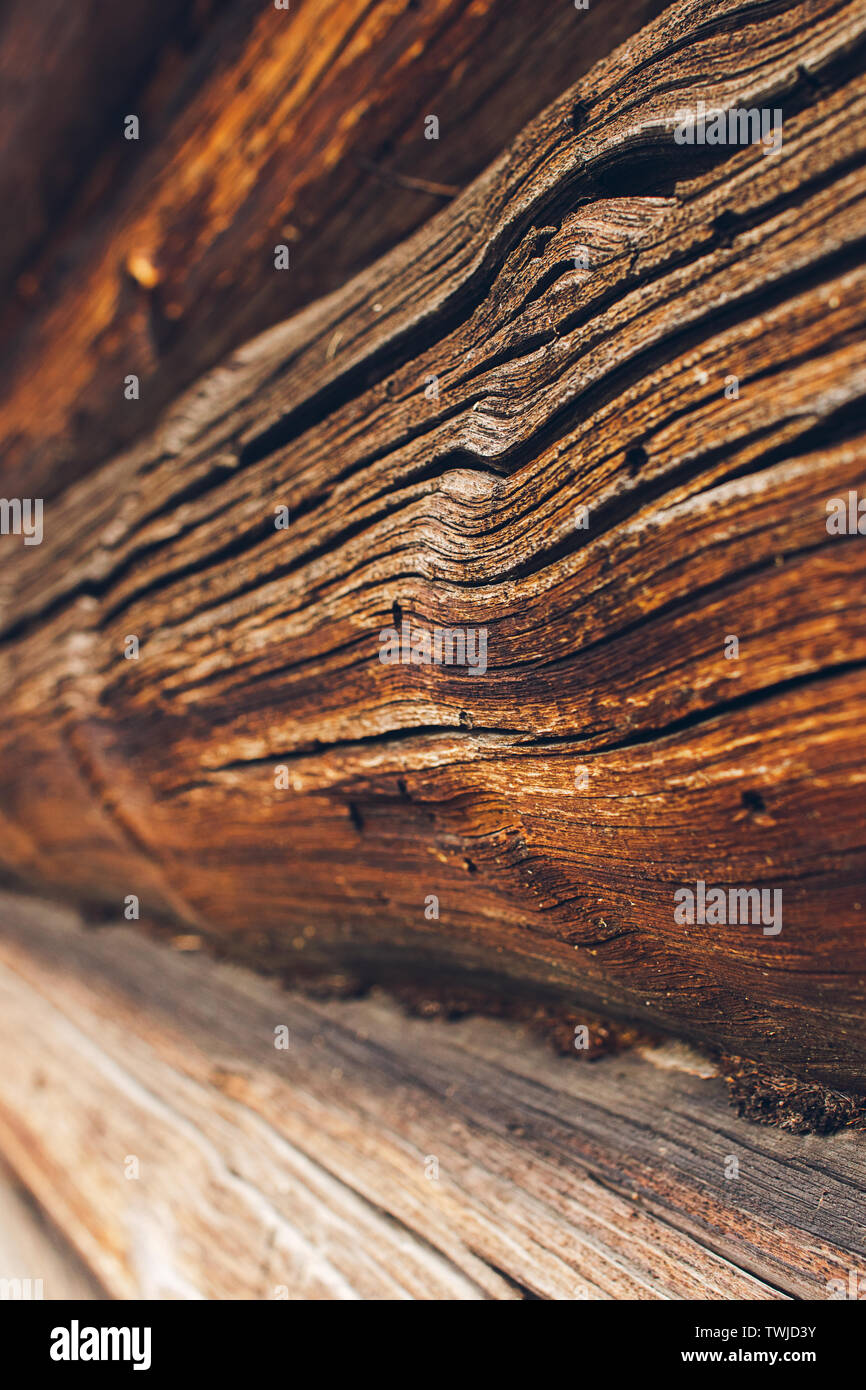 Wooden background wall of aged textured wood. Selective focus. Grange ...