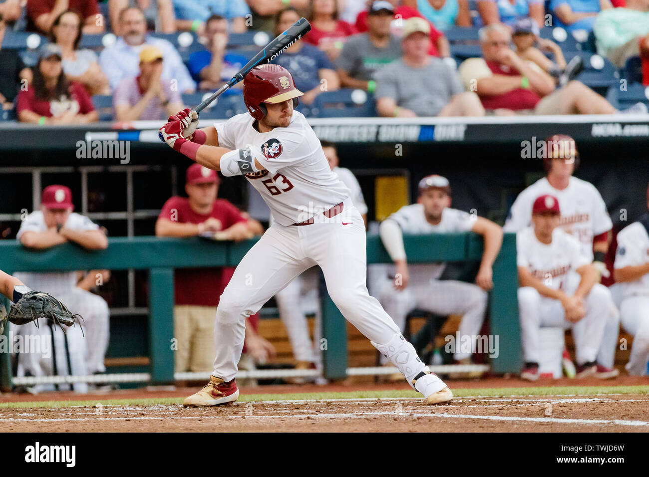 Omaha, NE U.S. 17th June, 2019. Florida State's Matheu Nelson #63 in ...