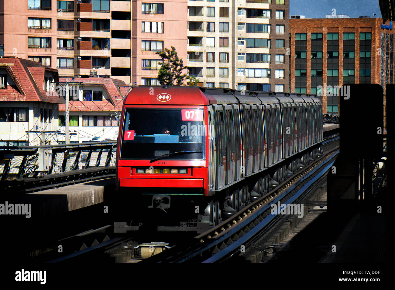 SANTIAGO, CHILE - OCTOBER 2016: A NS93 Metro de Santiago train entering ...