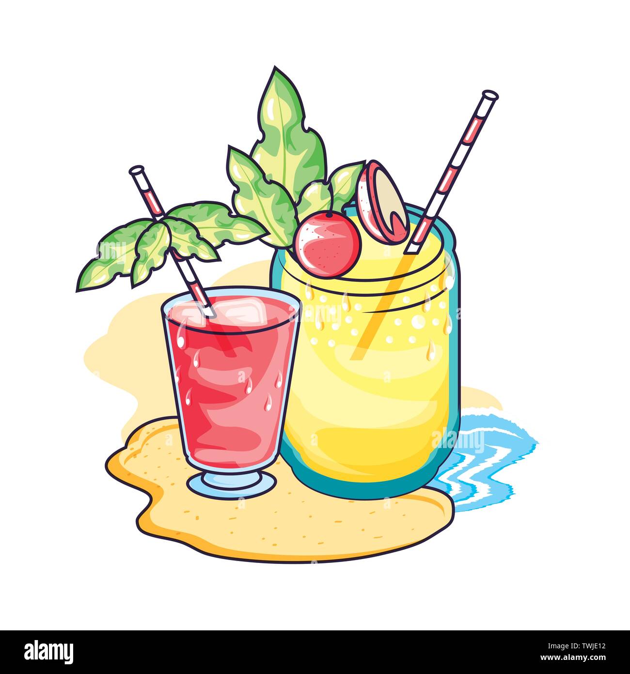 tropical cocktail drink with juice fruits vector illustration design ...