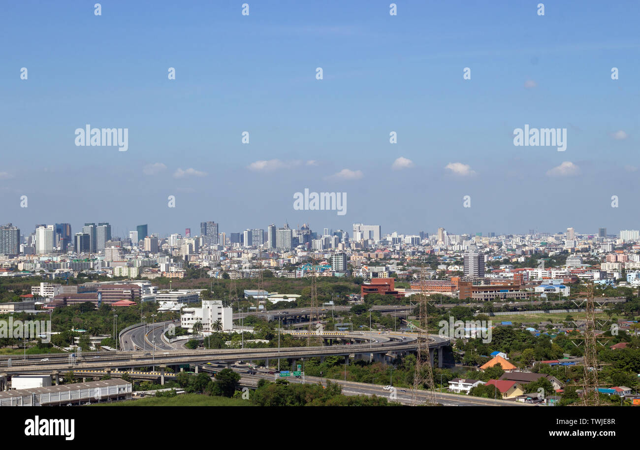 panorama view Bangkok city landscape from high building. Bangkok is ...