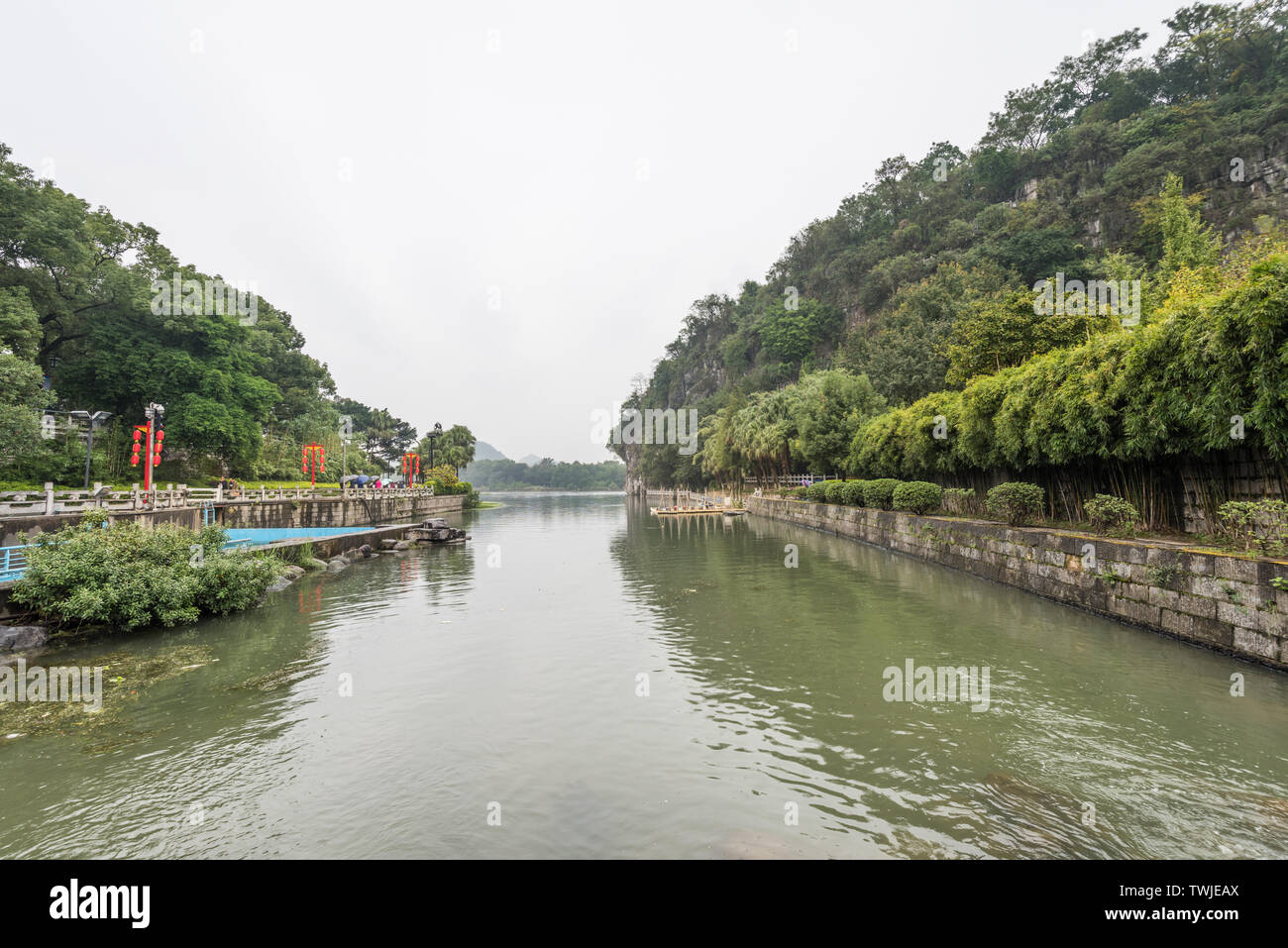 Construction canal woods in the rain in Guilin, China in autumn Stock ...