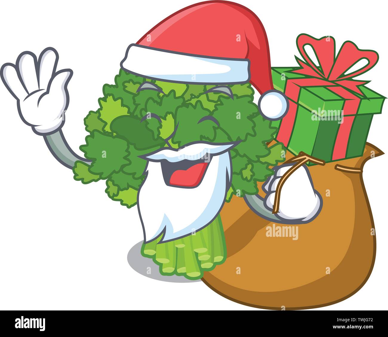 Santa with gift saute broccoli rabe above cartoon plate Stock Vector ...