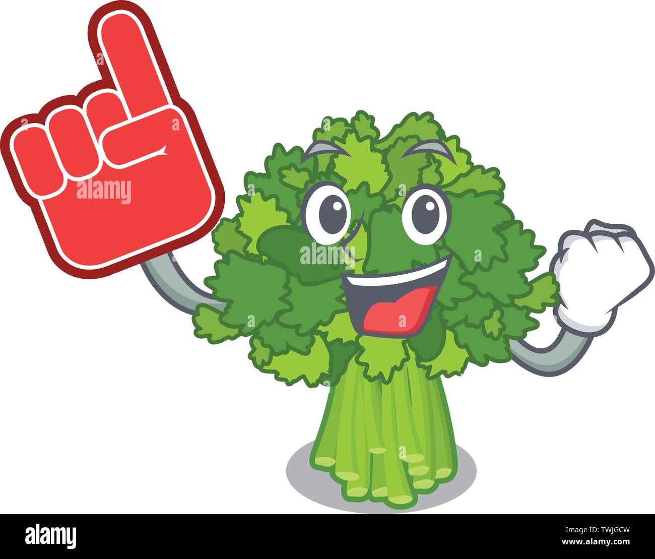 Foam finger saute broccoli rabe above cartoon plate Stock Vector Image ...