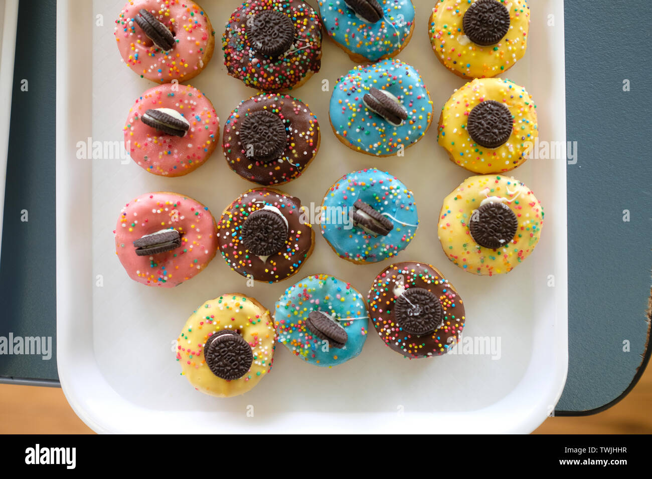 top down view cup cakes, party food setup on a table Stock Photo - Alamy