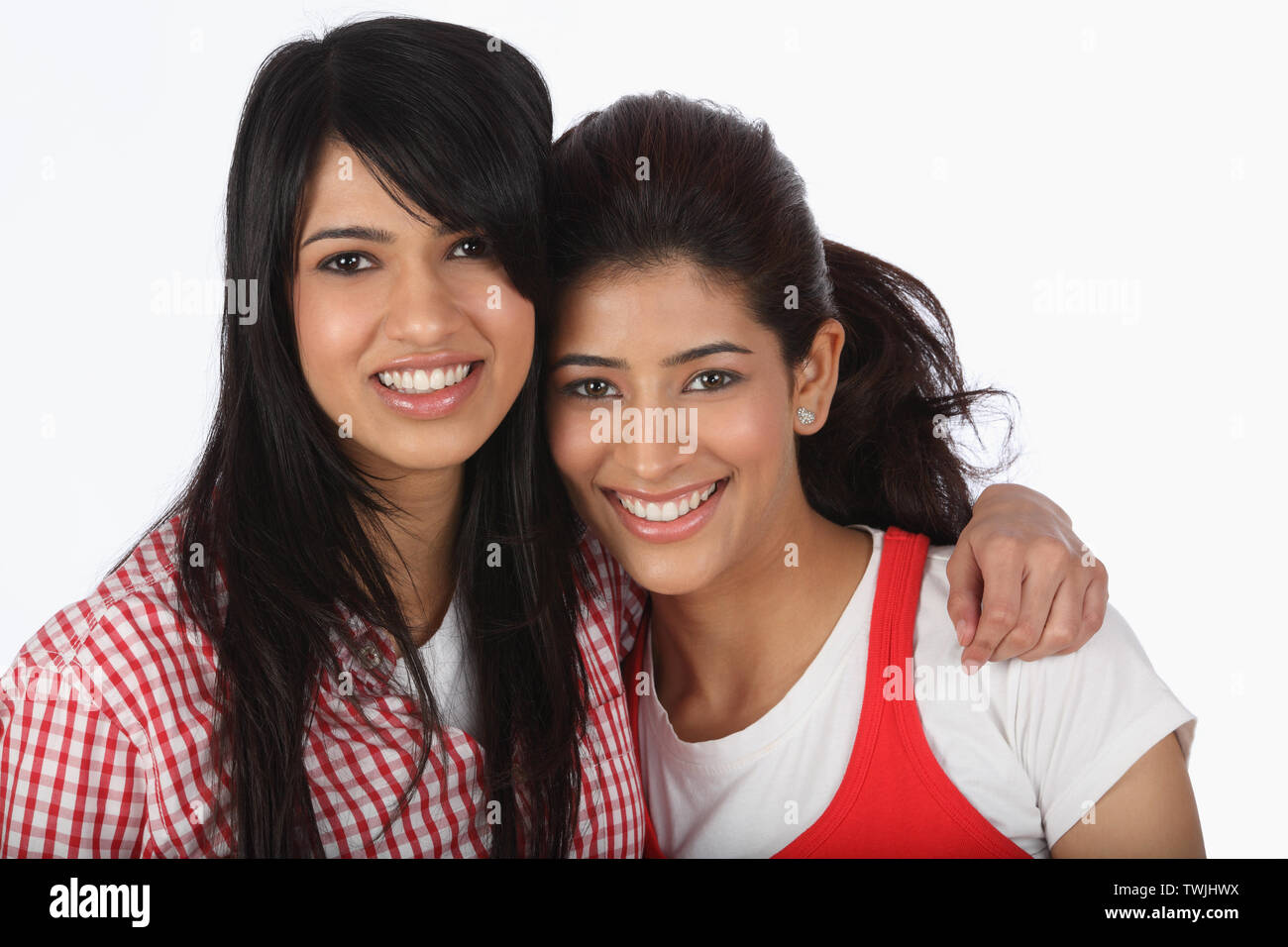 Portrait of two friends smiling Stock Photo - Alamy