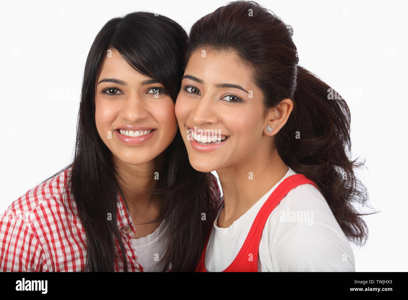 Portrait of two friends smiling Stock Photo - Alamy