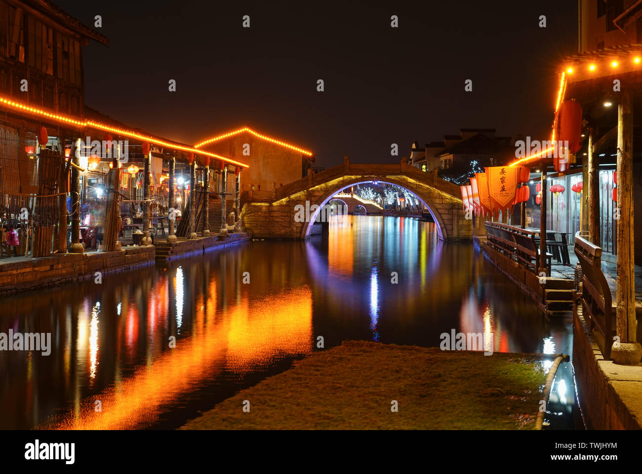 Night view of Anchang ancient town Stock Photo - Alamy