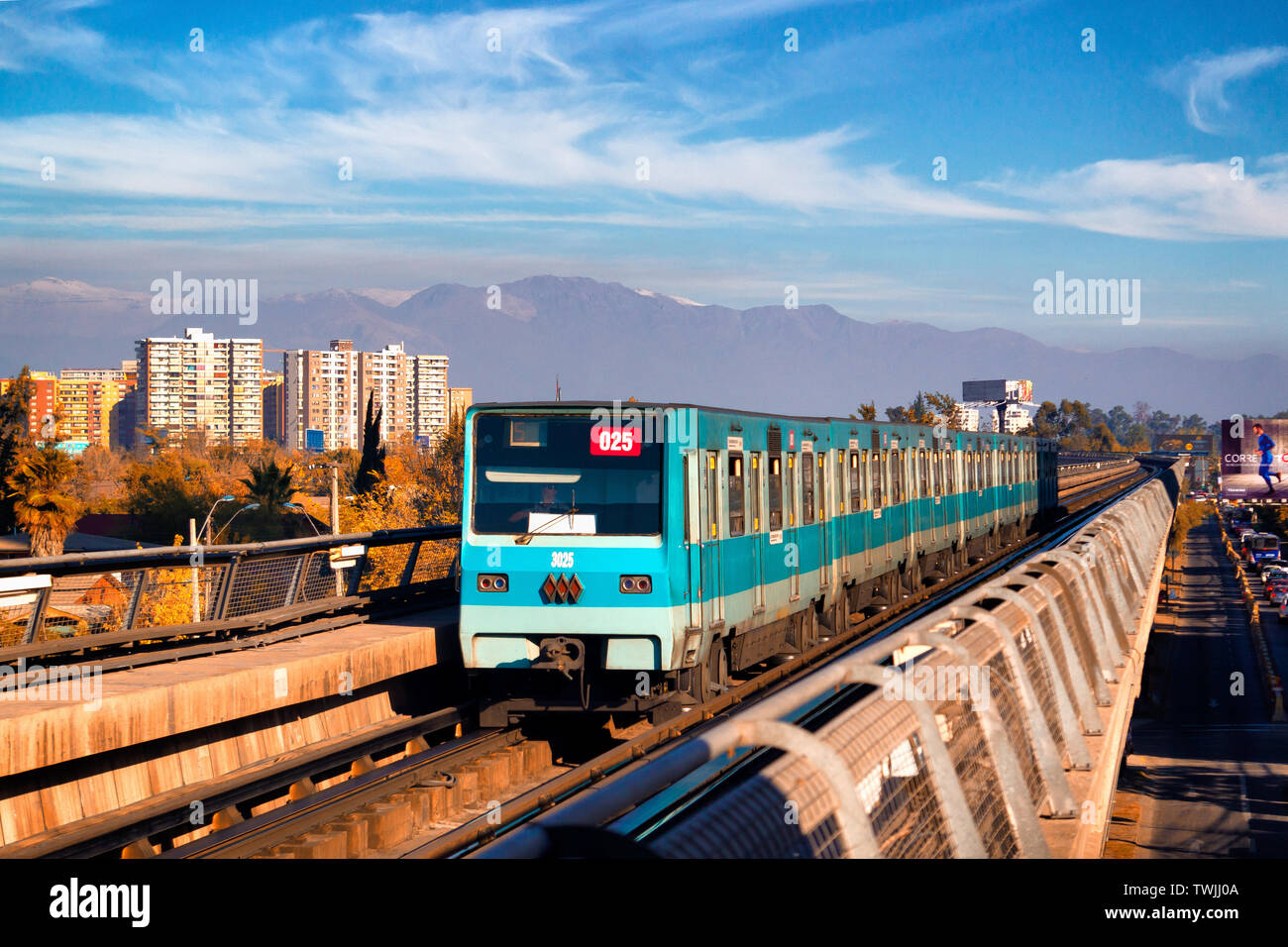 SANTIAGO, CHILE - APRIL 2016: An old Metro de Santiago train entering ...