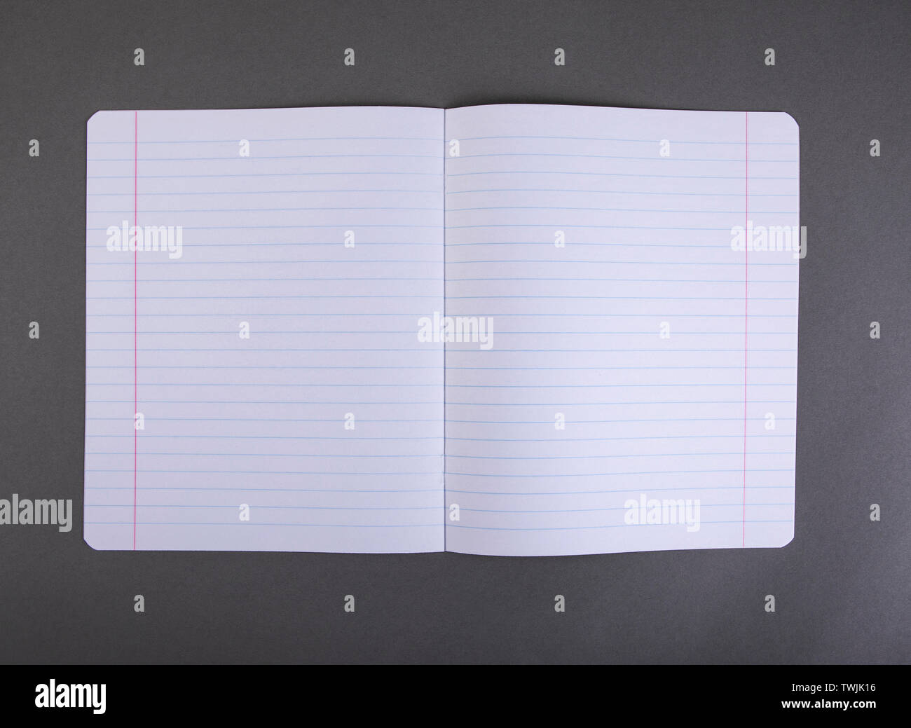 Top view image of open notebook with blank pages Stock Photo - Alamy