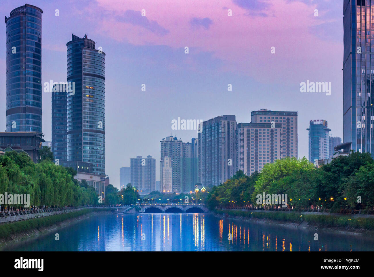 City Scenery River Reflection high-rise building Stock Photo - Alamy