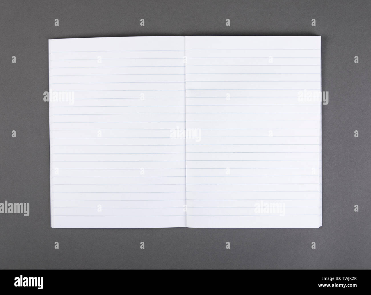 Top view image of open notebook with blank pages Stock Photo - Alamy