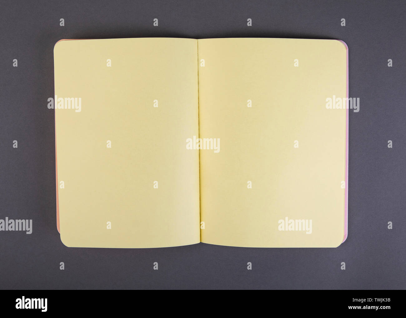 Top view image of open notebook with blank pages Stock Photo - Alamy