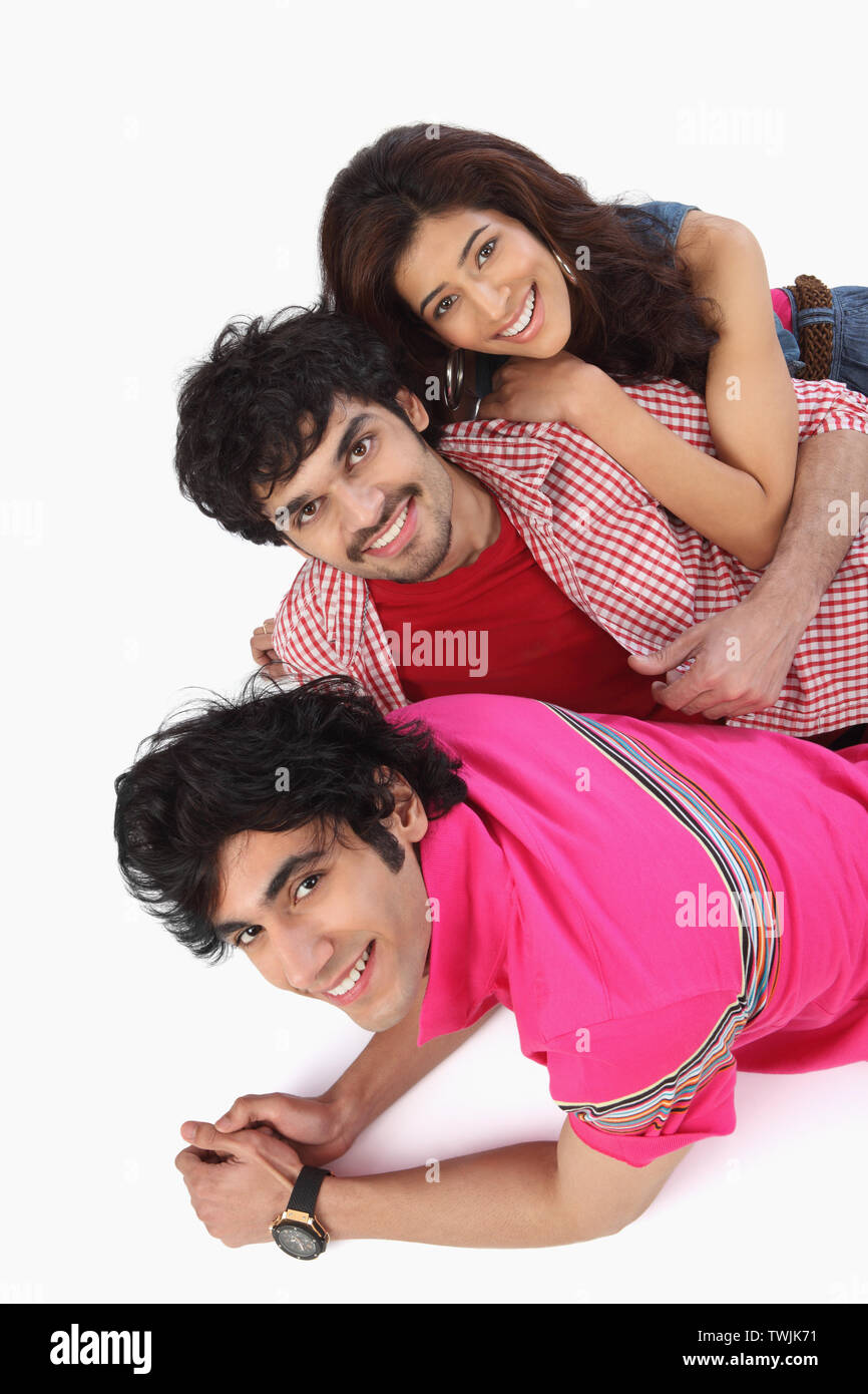 Portrait of three friends smiling Stock Photo - Alamy