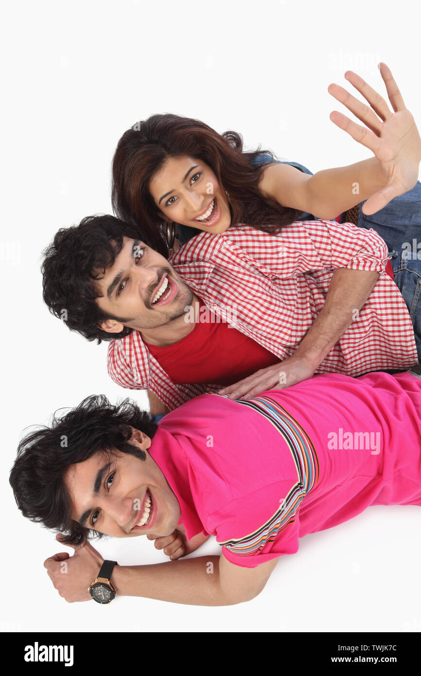 Portrait of three friends smiling Stock Photo - Alamy