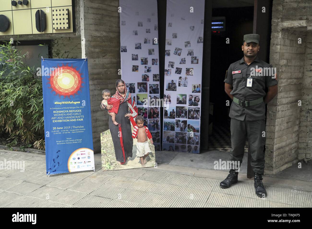 Dhaka, Bangladesh. 20th June, 2019. A Bangladeshi security guard stands ...