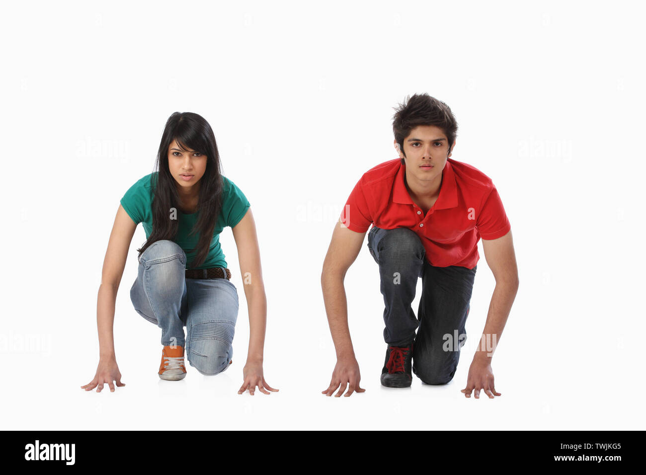 Runners in starting position Stock Photo - Alamy