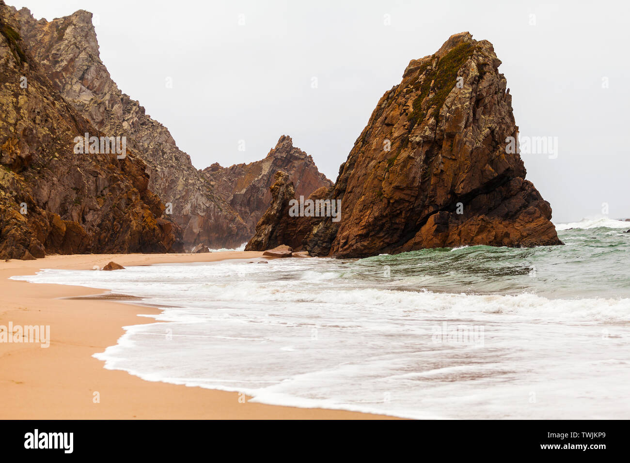 Isolated beach Ursa on Atlantic coast near the Cape Roca Stock Photo ...