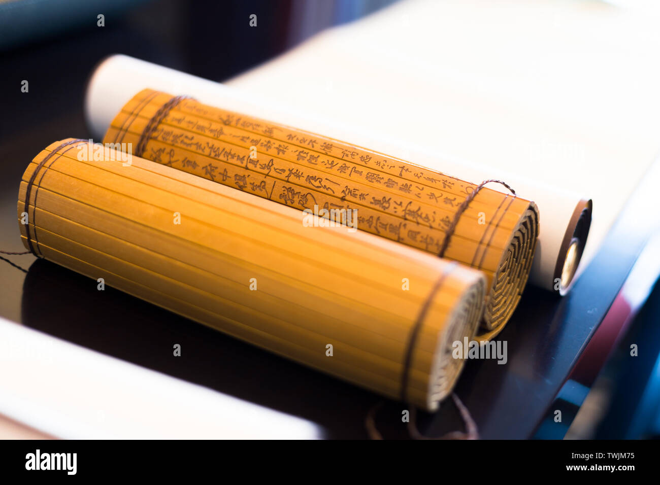 blank calligraphy scroll paper on table in modern study Stock Photo - Alamy