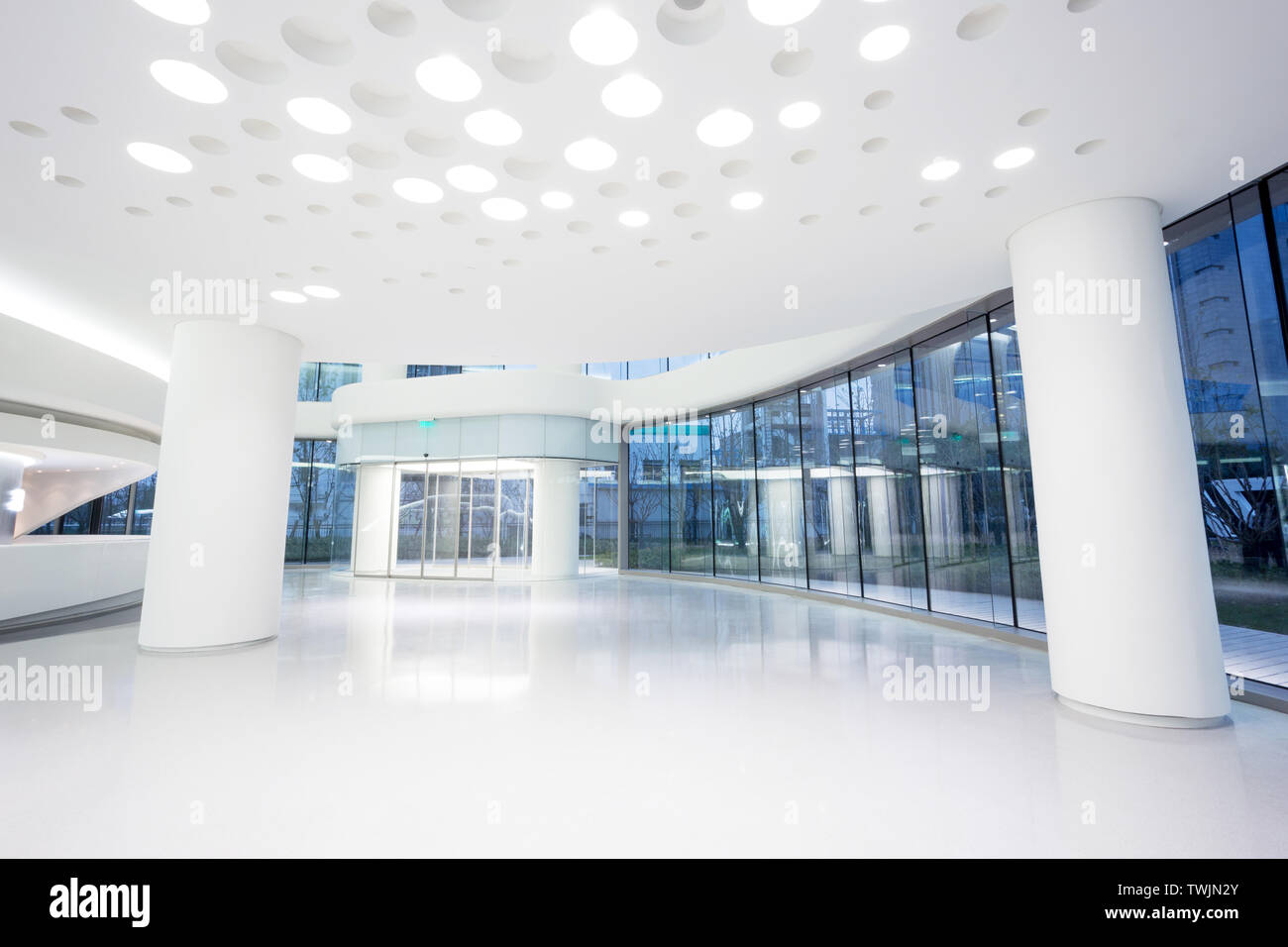 futuristic modern office building interior in urban city Stock Photo ...