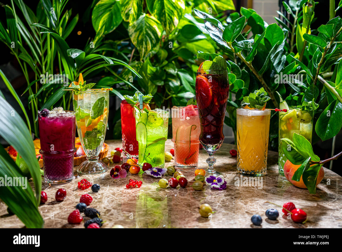 Colorful cocktails on the bar table in restaurant Stock Photo - Alamy