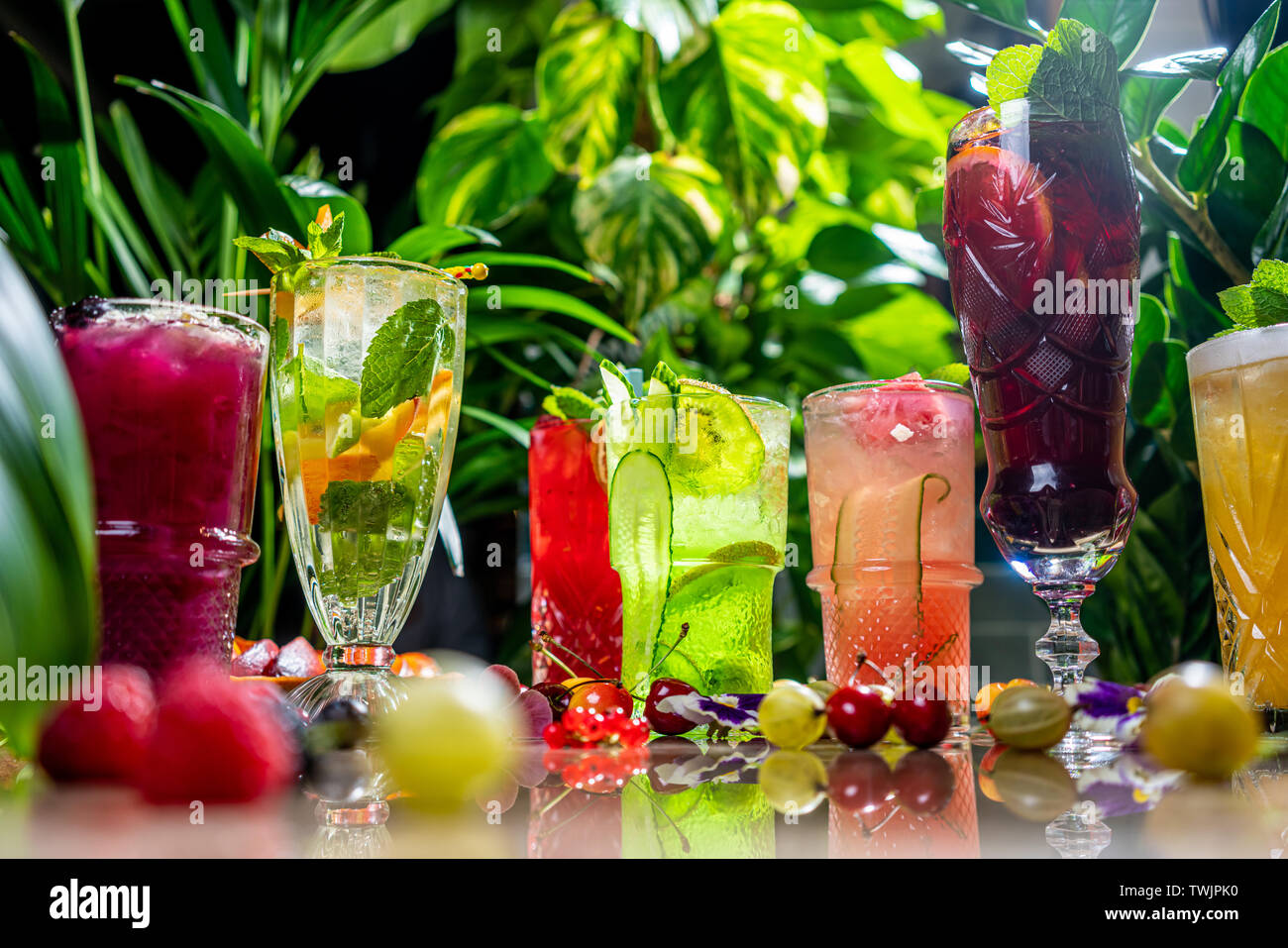 Colorful cocktails on the bar table in restaurant Stock Photo - Alamy