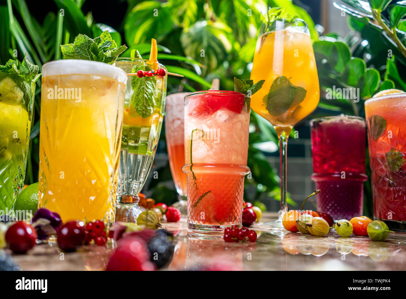 Colorful cocktails on the bar table in restaurant Stock Photo - Alamy